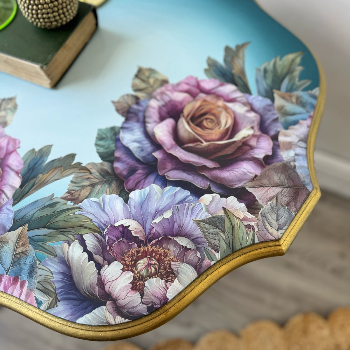 Table transformation with paint blending, floral transfers and gold de ...